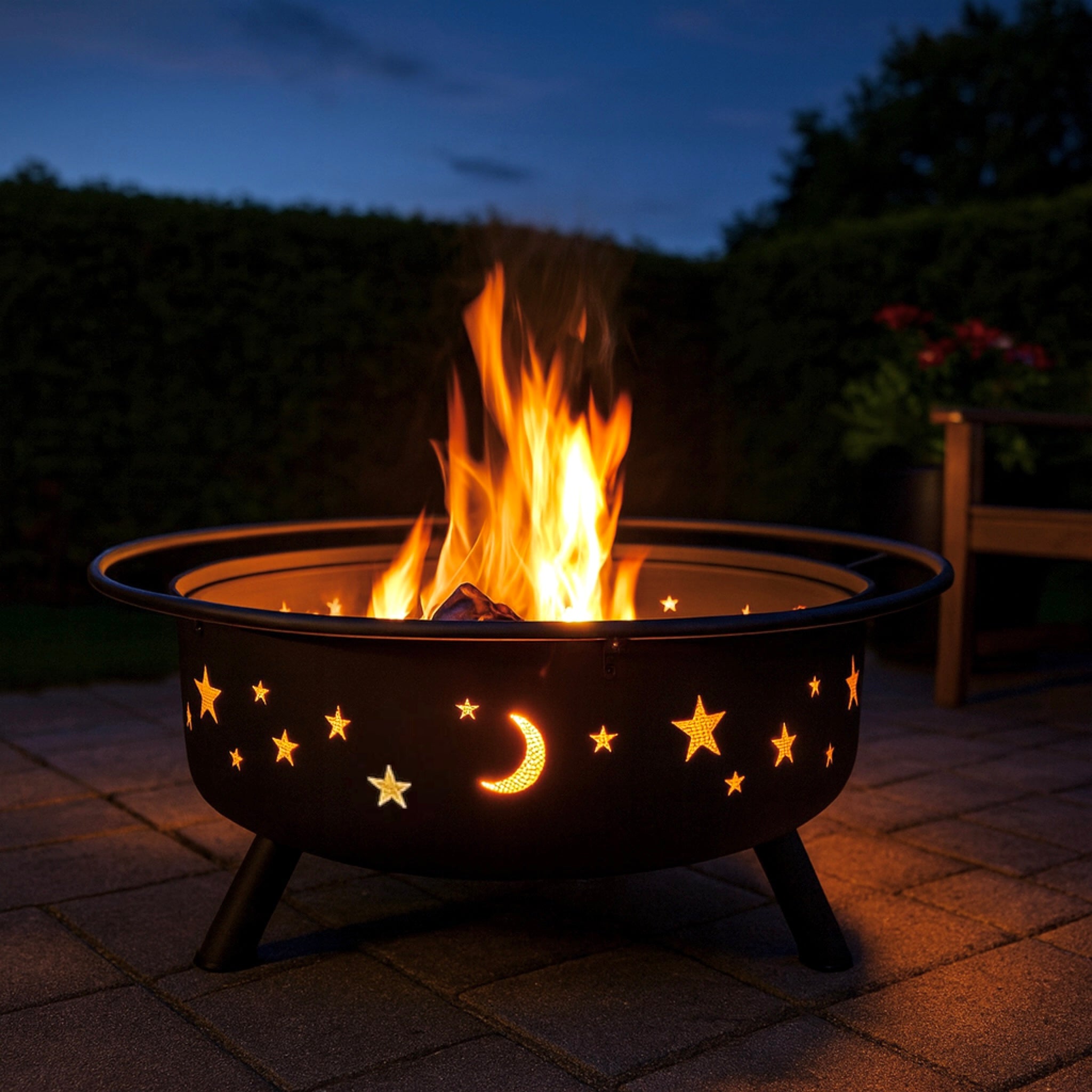 42-Inch Black Steel Wood Burning "Night Sky" Fire Pit with Spark Scree
